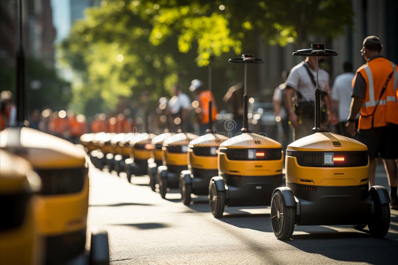 Autonomous Delivery Robots Transporting Packages in Futuristic Urban ...