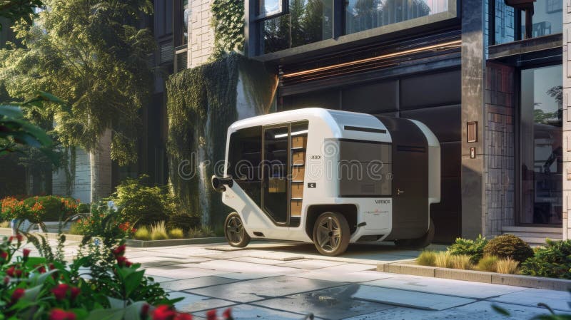 Autonomous Delivery Van in Modern Urban Setting Stock Photo - Image of ...