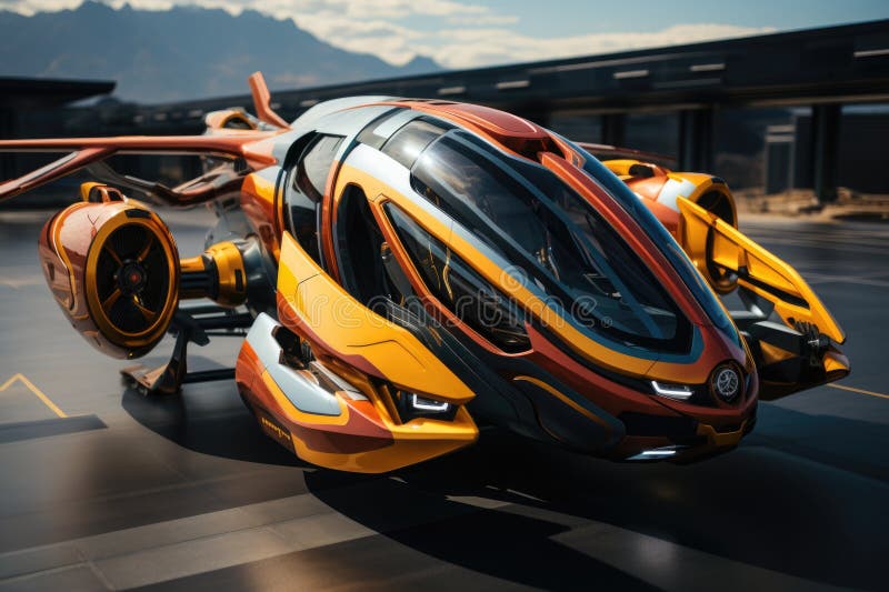 An Autonomous, Driverless Aircraft Stands on the Pad. the Future Stock ...