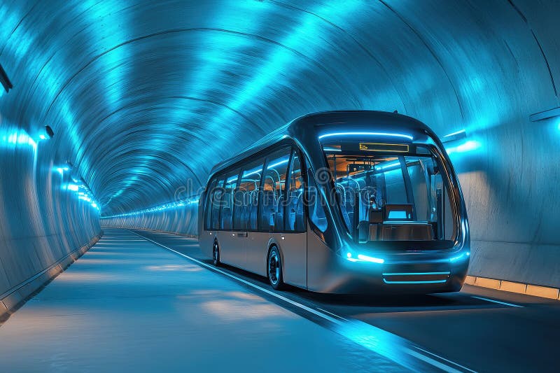 Autonomous Driverless Bus Gliding Effortlessly in the Modern Blue ...
