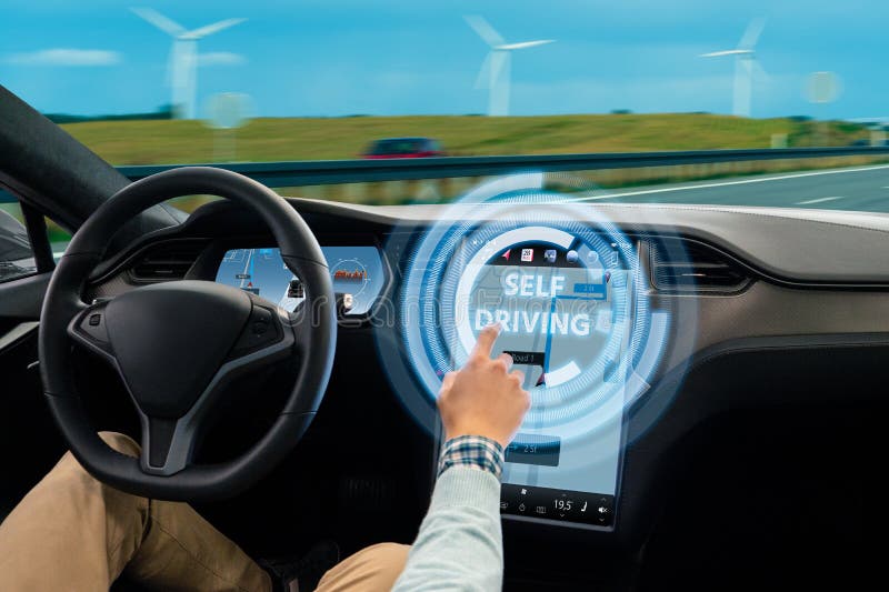 Autonomous driving mode stock illustration. Illustration of road ...