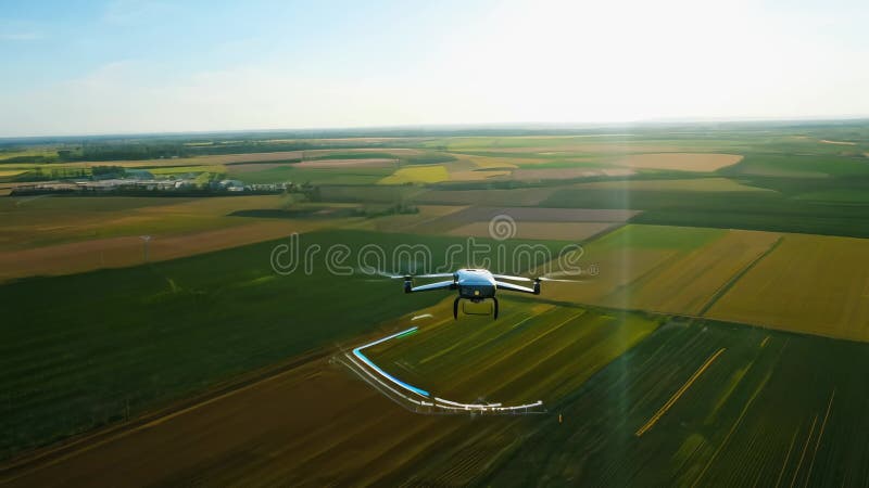Autonomous Drone Flying Over Vast Fields Under a Clear Sky, Capturing ...