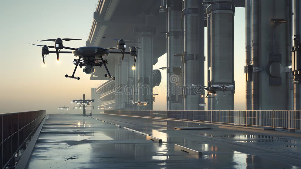 Autonomous Drone Infrastructure Assembly Systems Stock Illustration ...