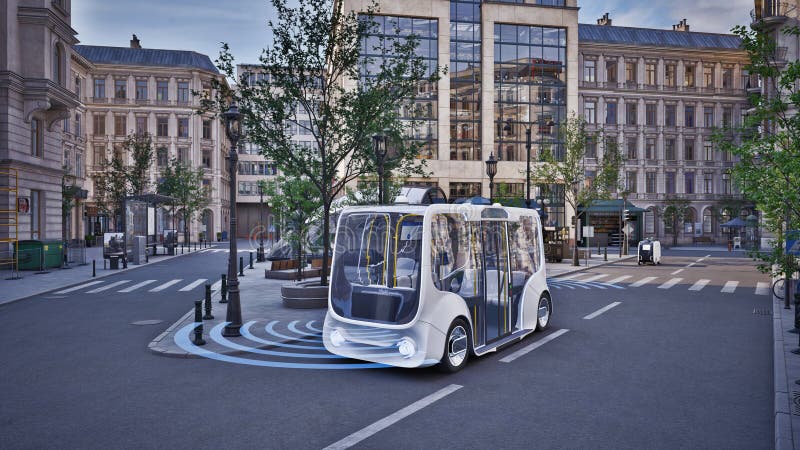 Autonomous Electric Bus Self Driving on Street, Smart Vehicle ...