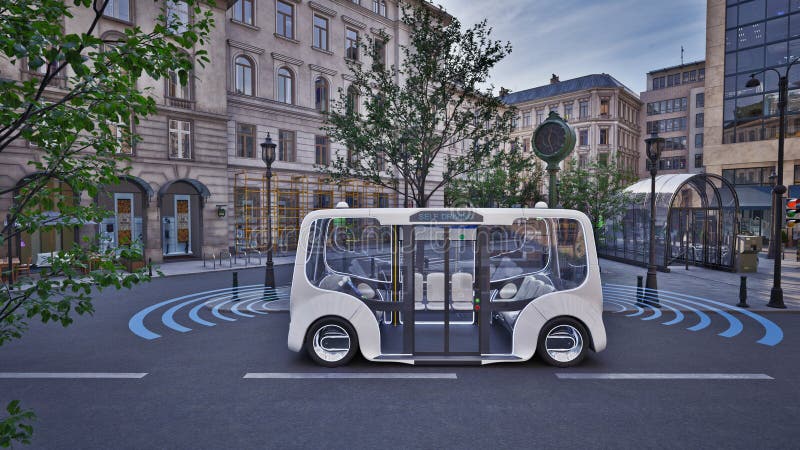 Autonomous Electric Bus Self Driving on Street, Smart Vehicle ...
