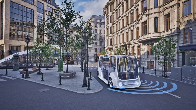 Autonomous Electric Bus Self Driving on Street, Smart Vehicle ...