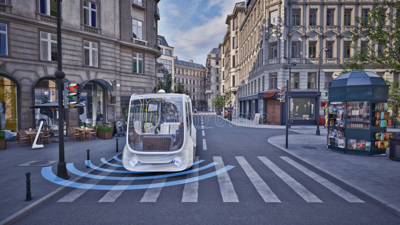 Autonomous Electric Bus Self Driving on Street, Smart Vehicle ...