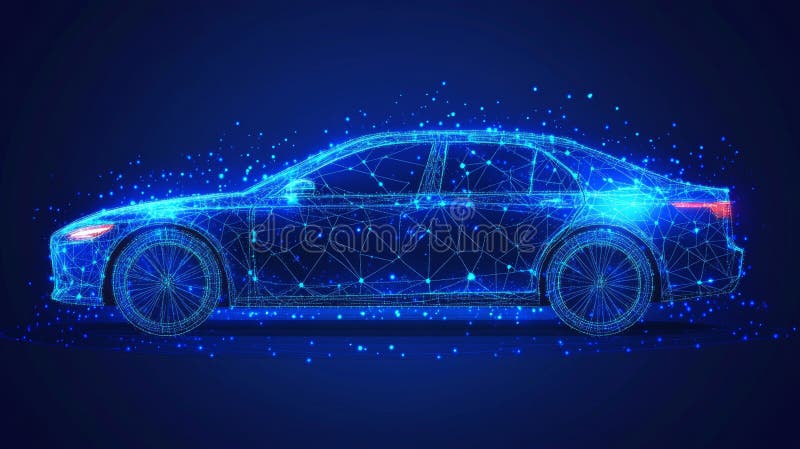 Autonomous Electric Car Connected Dots Lines Triangles. Low Poly Design ...
