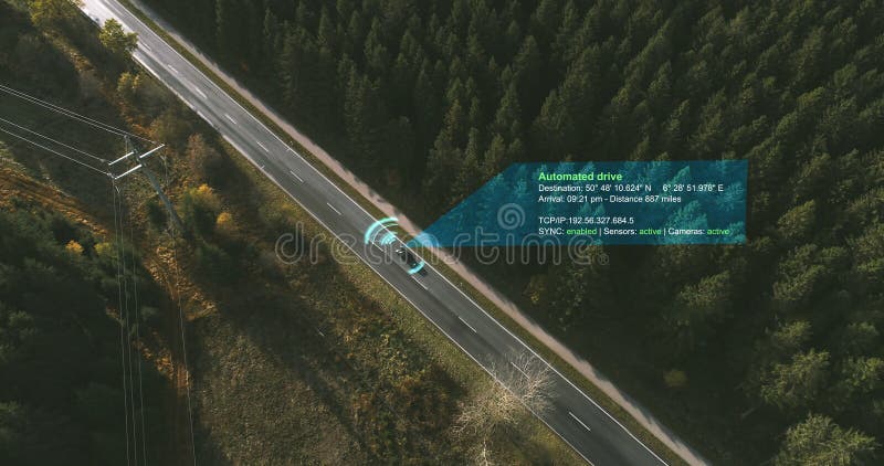 Autonomous Self-driving Mode Vehicle on Highway Road Iot Concept with ...
