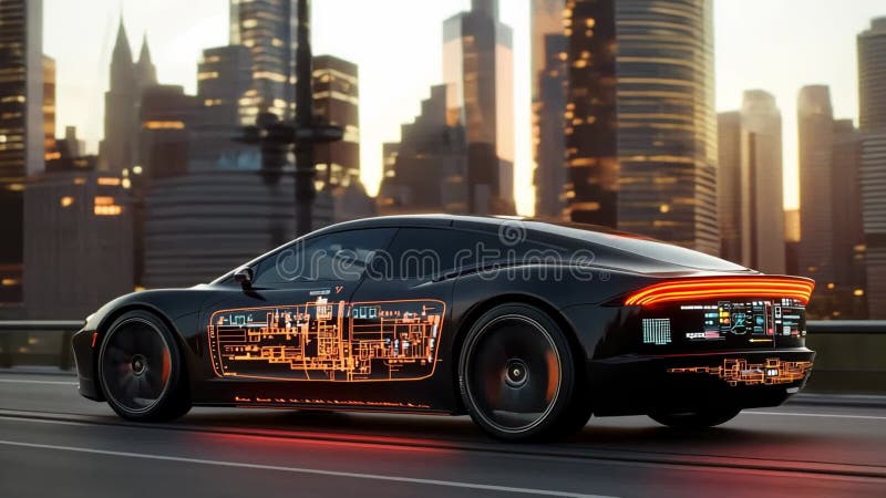 Futuristic Autonomous Electric Car Driving in a Smart City Stock Video ...