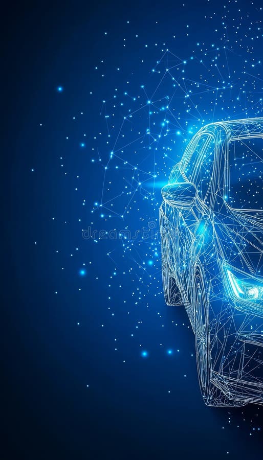 Autonomous Electric Car HUD with Glowing Lines on Blue Background ...