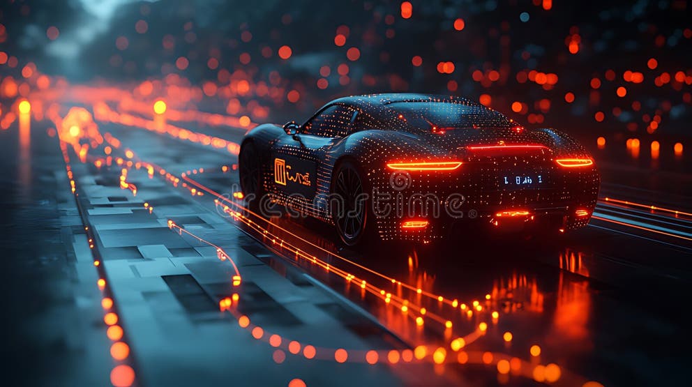 Autonomous Electric Car Night City Drive Data Visualization Stock Photo ...