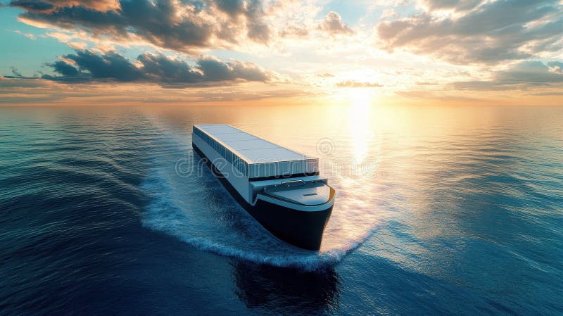 Autonomous Electric Cargo Ships Navigating the Ocean at Sunset Stock ...