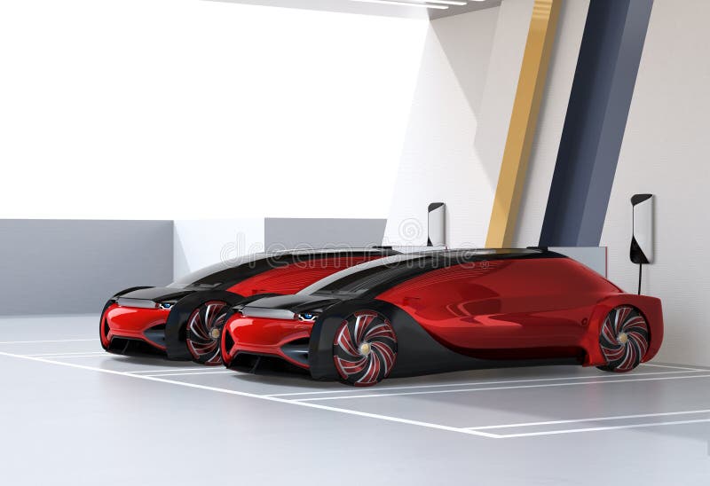 Autonomous Electric Cars Charging in Charging Station. Stock ...