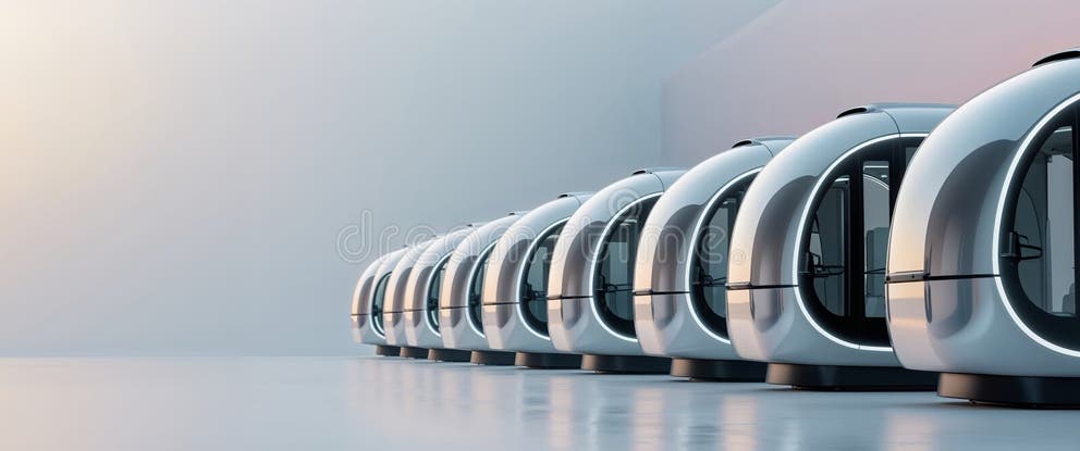 Autonomous Electric Pods Line Up in Modern Transit System Stock Photo ...