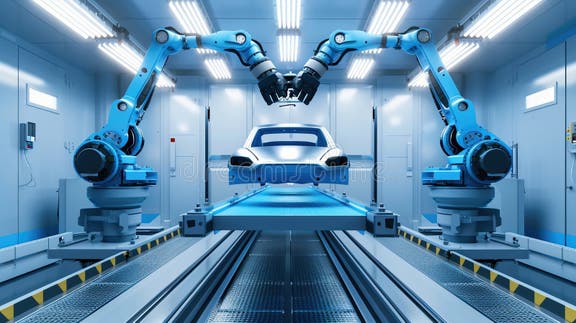 Autonomous Factory with Robotic Arms Autonomously Assembling Car Frames ...