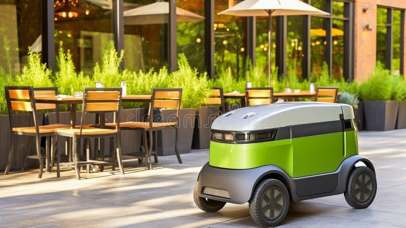 An Autonomous Food Delivery Robot Navigating a Restaurant Patio Stock ...
