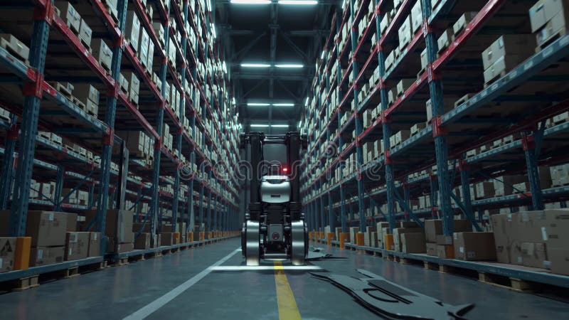 Autonomous Forklift Robot Malfunctioning in Warehouse Stock Footage ...