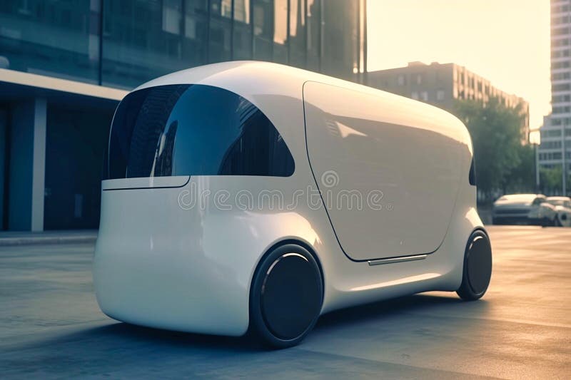 Autonomous Futuristic White Delivery Car, Stock Illustration ...