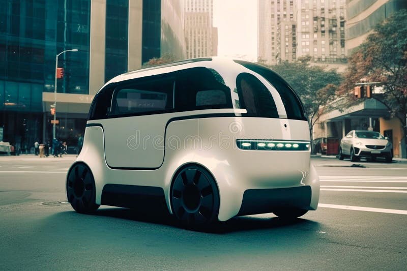 Autonomous Futuristic White Delivery Car, Generative AI Stock ...