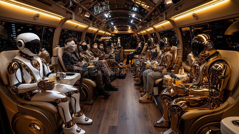 Autonomous Humanoid Robots in Futuristic Public Transportation Stock ...