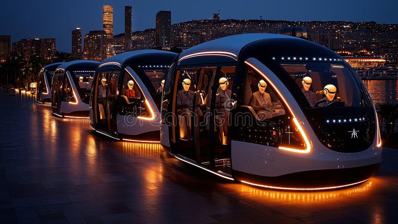 Autonomous Humanoid Robots in Futuristic Public Transportation Stock ...