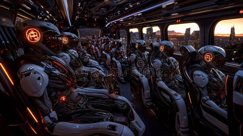Autonomous Humanoid Robots in Futuristic Public Transportation Stock ...