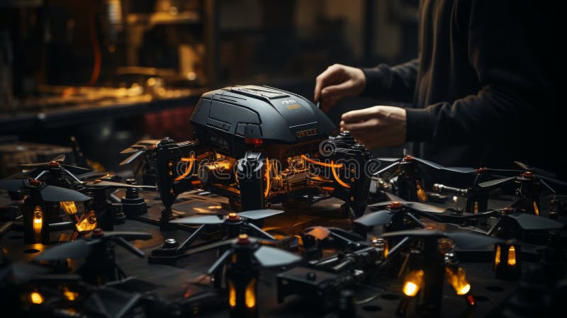 Autonomous Machines Assembling Drones in a High-tech Workshop at ...