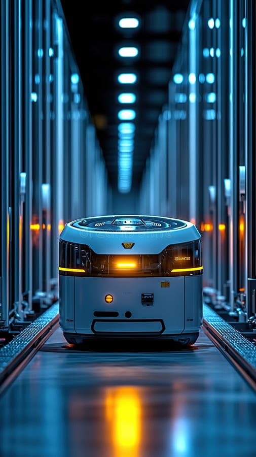 Autonomous Mobile Robot Moves Goods in a Modern Warehouse, Embodying ...