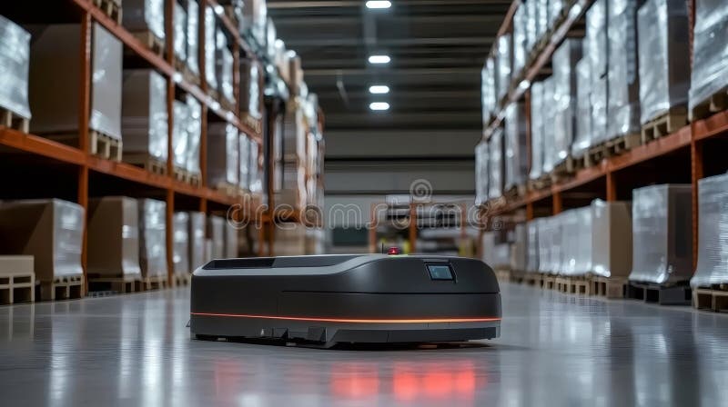 Autonomous Mobile Robot Transporting Goods in Modern Warehouse Stock ...
