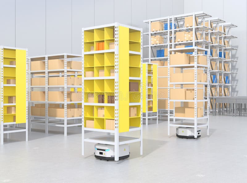 Autonomous Mobile Robots Delivering Shelves in Distribution Center ...