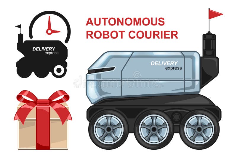 Autonomous Robot Courier Delivery Realistic Cartoon Isolated Stock ...