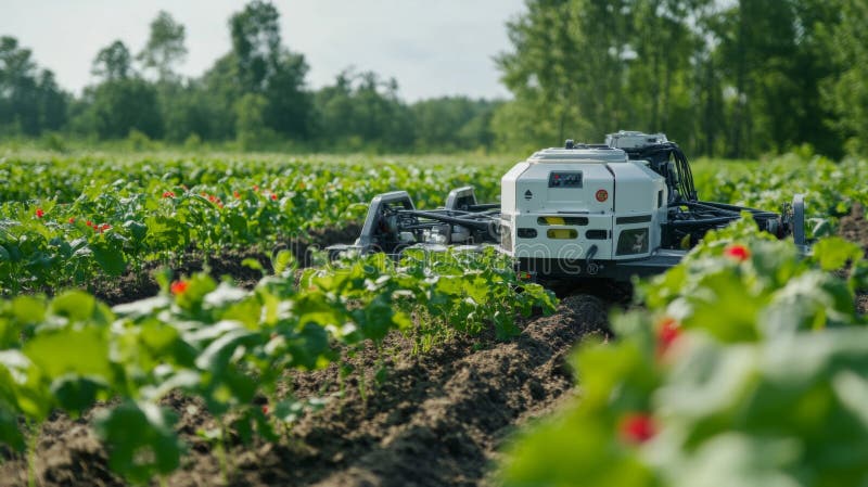 Autonomous Robot Cultivating a Potato Field Stock Illustration ...