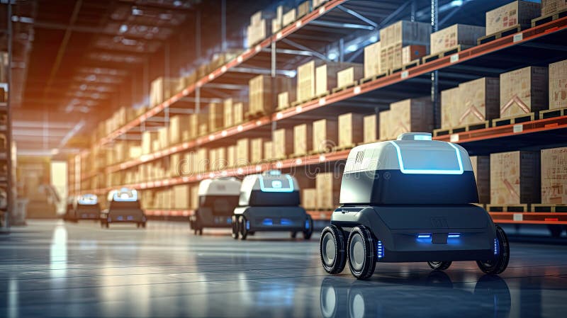 Robot Autonomous Concept. Many AI Cyborg Android Working with Laptop in ...