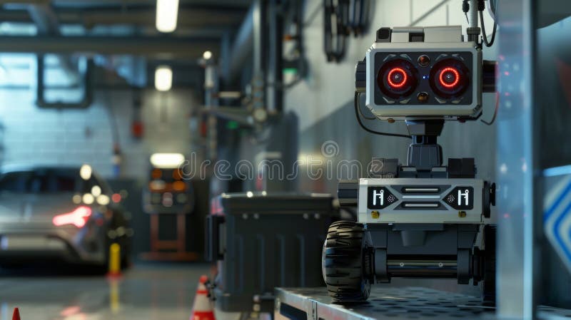 Autonomous Robot Navigating a High-Tech Garage Stock Photo - Image of ...