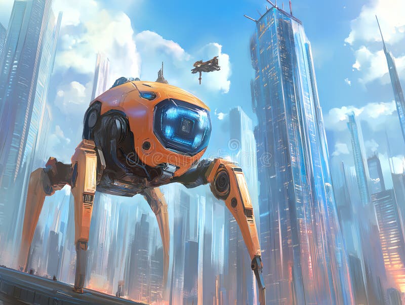 Autonomous Robot Navigating Industrial Complex Stock Illustration ...