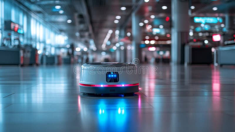 Autonomous Robot Navigating Modern Airport Terminal Stock Illustration ...