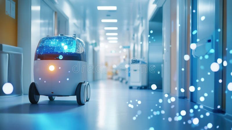 Autonomous Robot Navigating a Modern Hospital Corridor Stock Photo ...