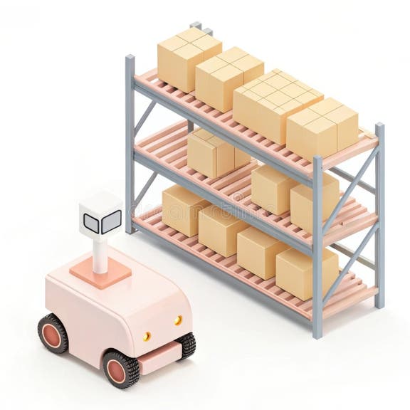 An Autonomous Robot Placing Boxes on a Storage Shelf Stock Image ...