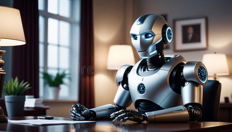 Autonomous Robot Sitting at Desk Stock Photo - Image of robot ...