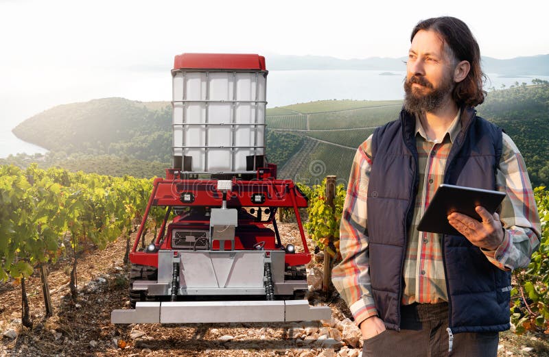 Autonomous Robot Sprayer Works in a Vineyard. Stock Image - Image of ...