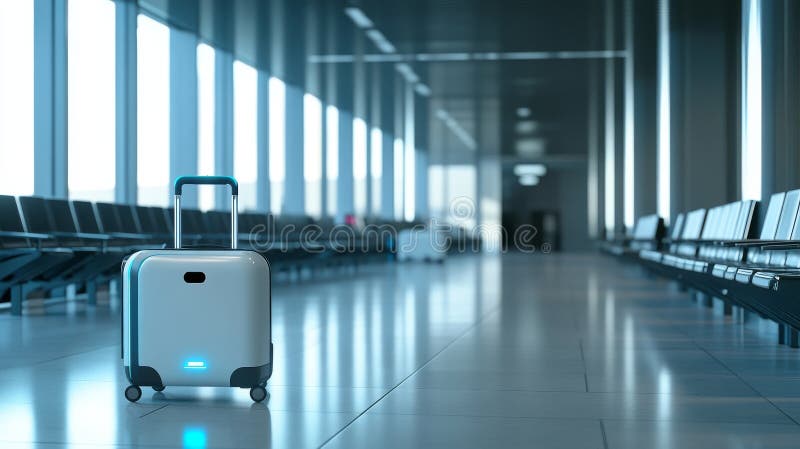 Autonomous Robot Suitcase in an Empty Airport Terminal Stock Photo ...