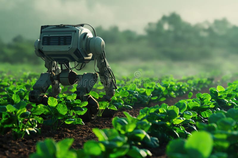 Autonomous Robot Tending To Crops in a Field. Stock Image - Image of ...