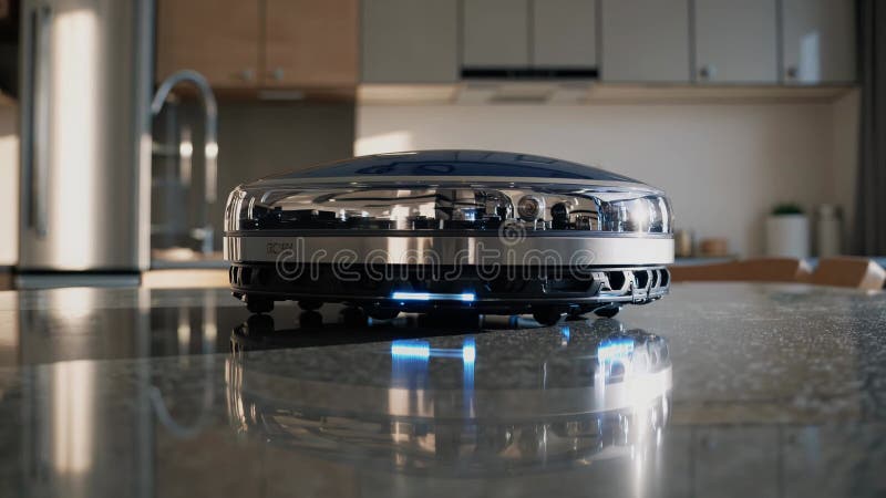 Autonomous Robot Vacuum Cleaner Operating in Modern Kitchen Stock ...