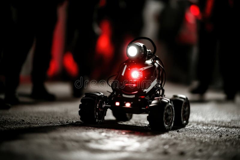 Autonomous Robot Vehicle with Led Lights in Urban Environment Stock ...