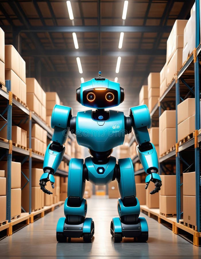 Autonomous Robot in Warehouse Aisle Stock Image - Image of shipping ...