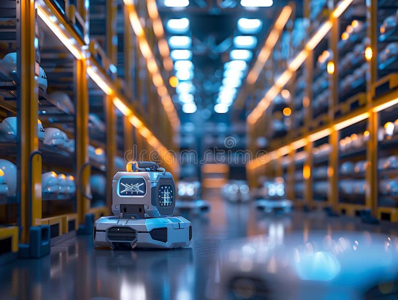 Autonomous Robot in Warehouse Storage Facility Stock Illustration ...