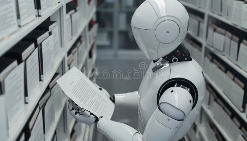 Autonomous Robot Working in Warehouse Aisle Stock Illustration ...