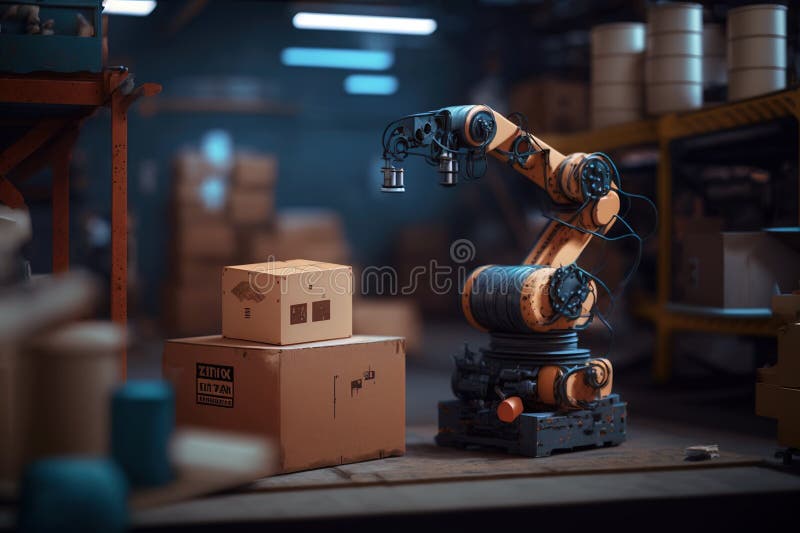 Autonomous Robotic Arm Handles Delicate Cardboard Boxes. Ai Generated ...