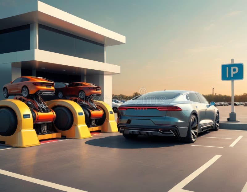 Autonomous Robots Charging Electric Vehicles at Station Stock Image ...